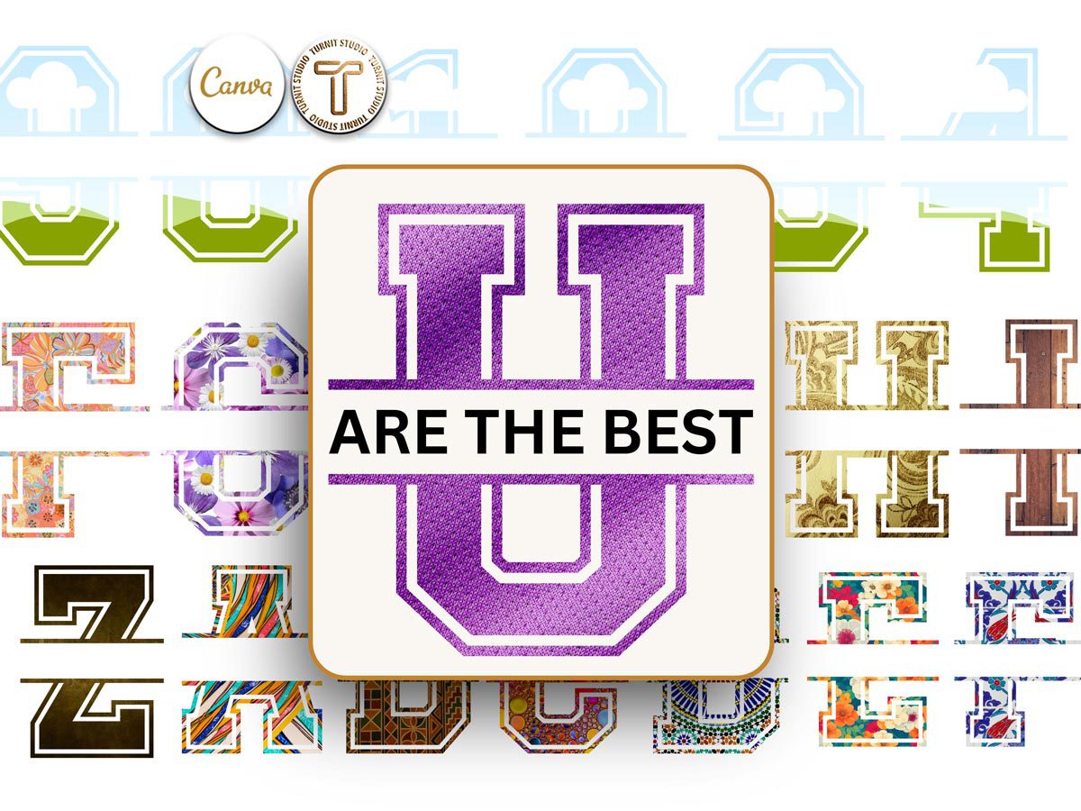 collegiate Letters Canva Frame A-Z & 0-9 - Turnit Studio